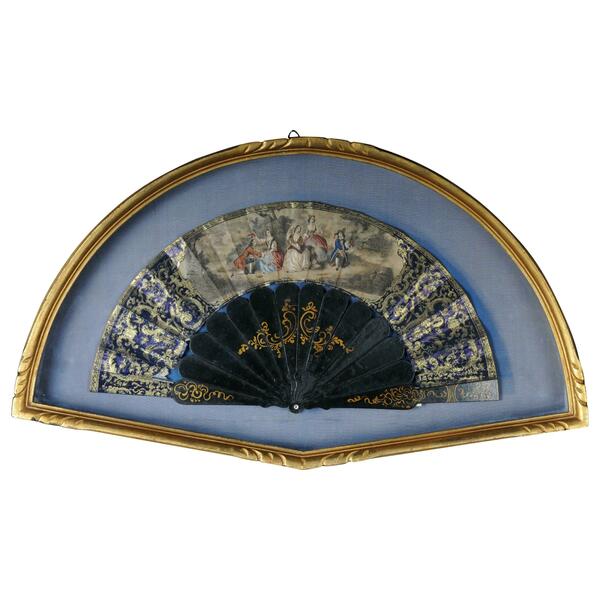 Decorative Hand Fan In Gilded Frame Demilune, 20th Century Old | Vinterior