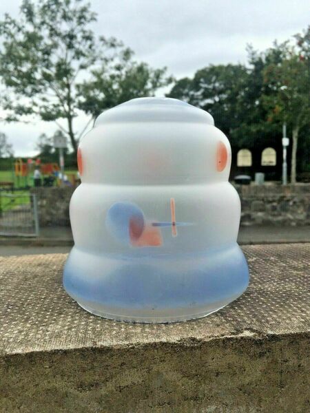 Art Deco 1930s Blue Red Frosted Geometric Beehive Glass Lamp Light ...