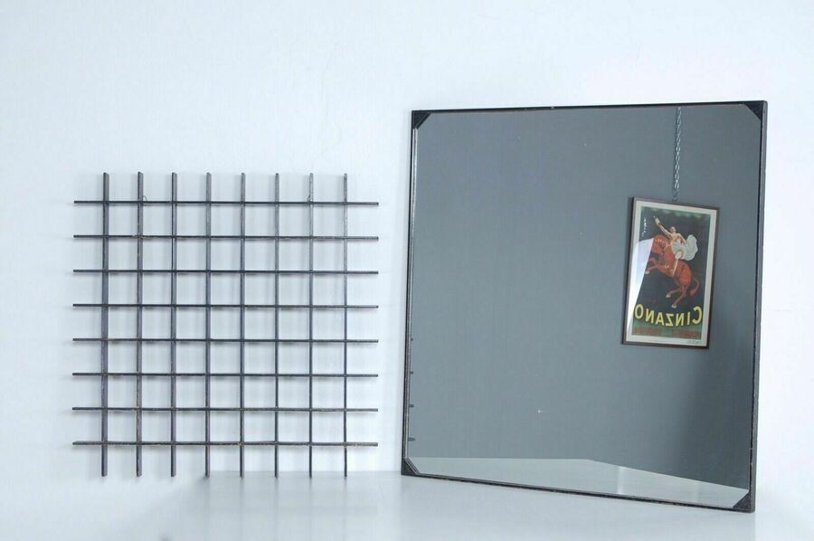 Square Mirror And Entrance Grille Display In Vintage 70s Design Wood ...