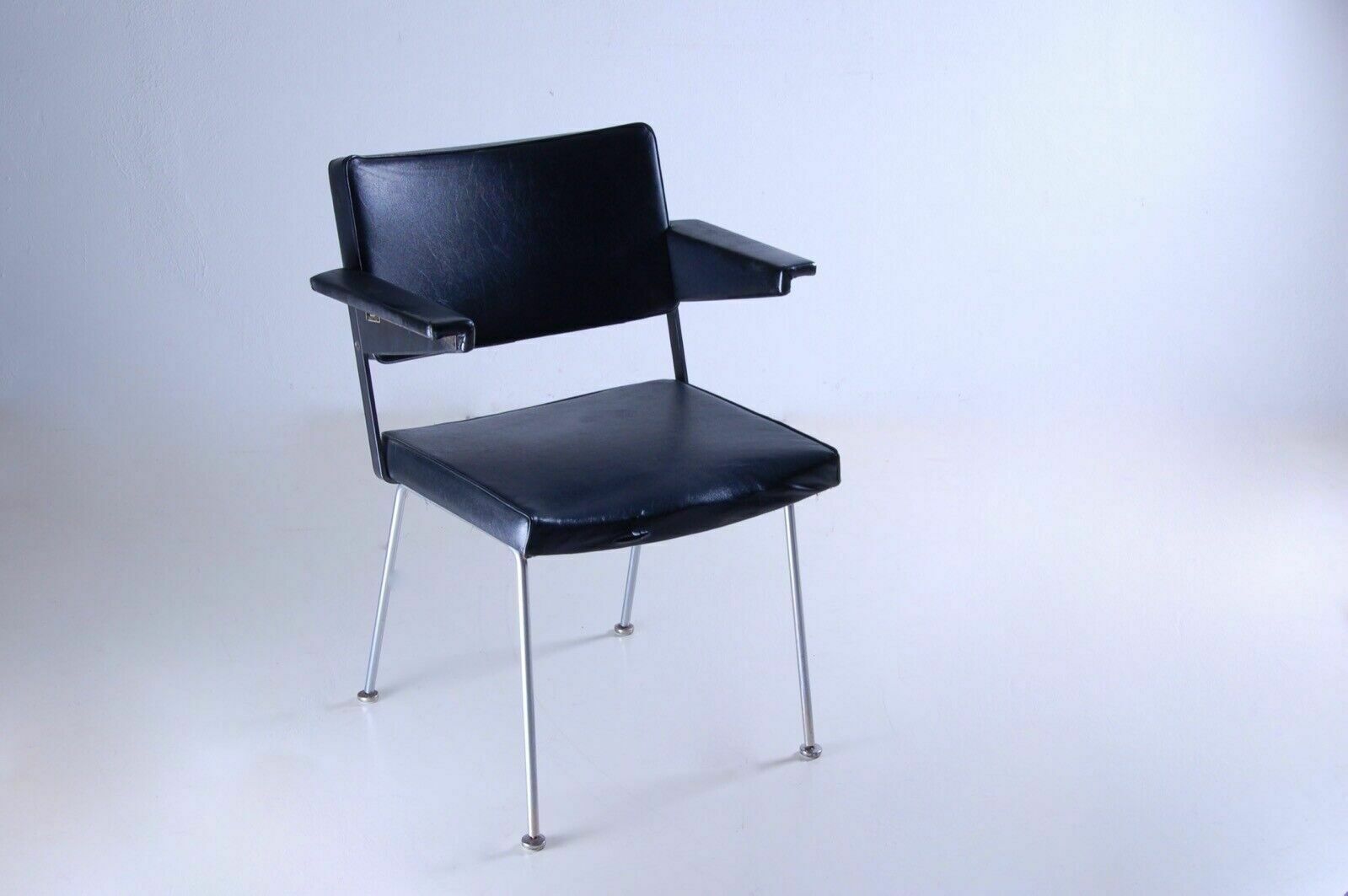 Dantuma Dutch Chair With Armrests, 1950s 60s, Steel, Black Leather ...