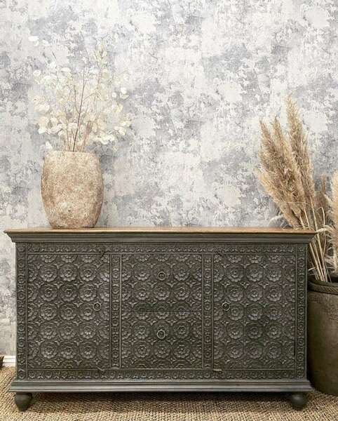 Carved Mango Wood Sideboard, Traditional | Vinterior