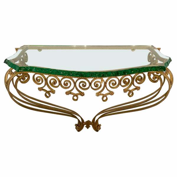 Italian Midcentury Green Crystal Gold Iron Console Table By Pier Luigi ...