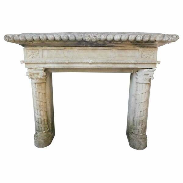 Important Antique Fireplace Mantle In Stone, Hand Carved Columns, '800 ...