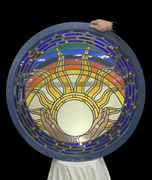 Large Stained Glass Window Panel Lead Wood Unique Old Spiritual Healing ...