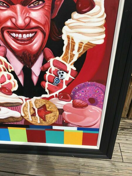 Large Original Michael Forbes Oil On Canvas ‘Go On Fatty Have Another ...
