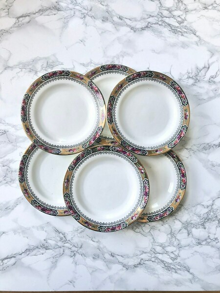 Set Of 6 Small Antique Bone China Plates Decorated With Hand Painted ...