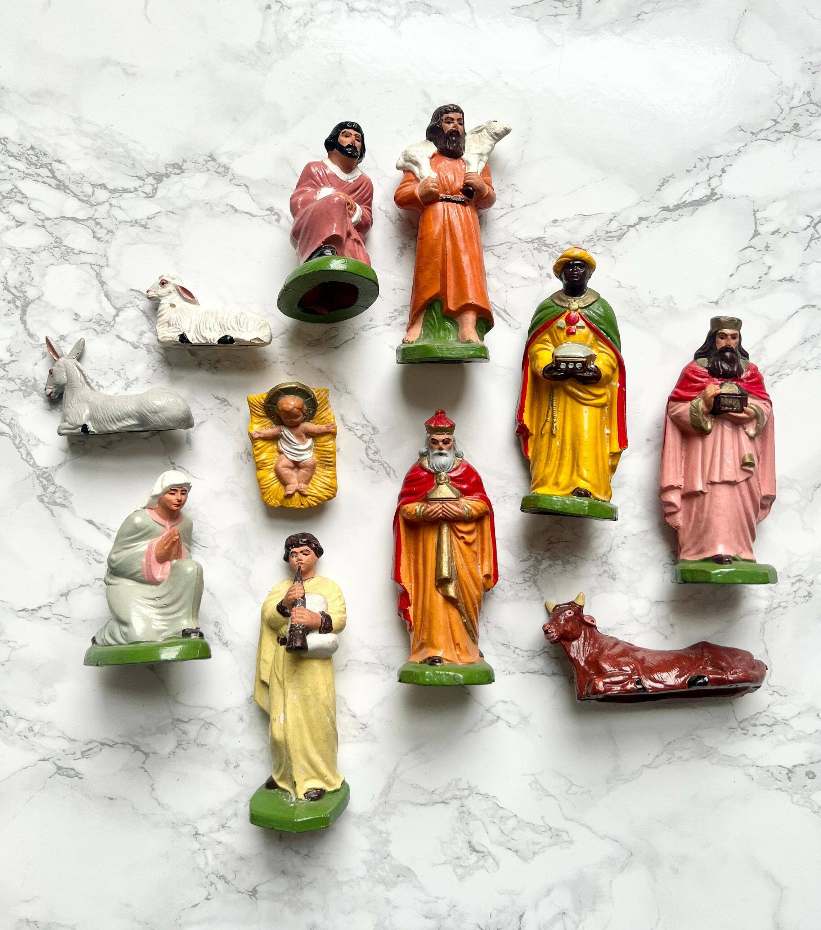 Christmas Nativity Set Large Silver Ceramic Nativity Set With Wood ...