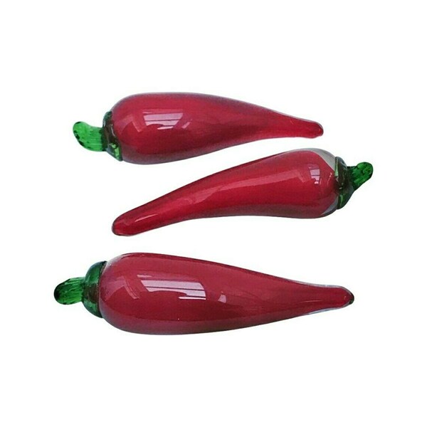 3 Red Chili Pepper Figurine Vintage Murano Italian Art Glass Decorative ...