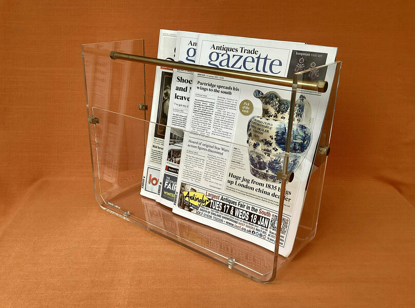1970s David Lange Perspex Magazine Rack With Brass Handle, David Lange ...