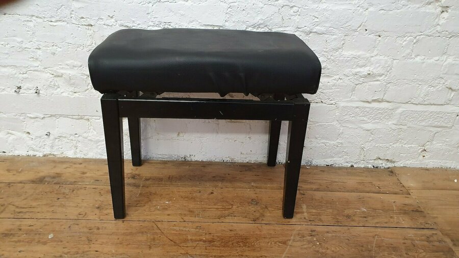 Vintage Black Upholstered Piano Stool Adjustable | Vinterior