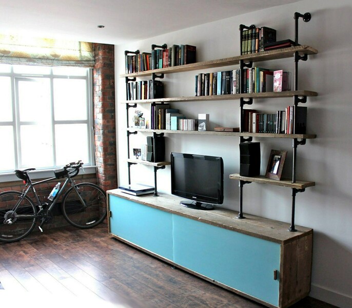 Simeon Reclaimed Scaffolding Board Storage Unit With Painted Glass ...