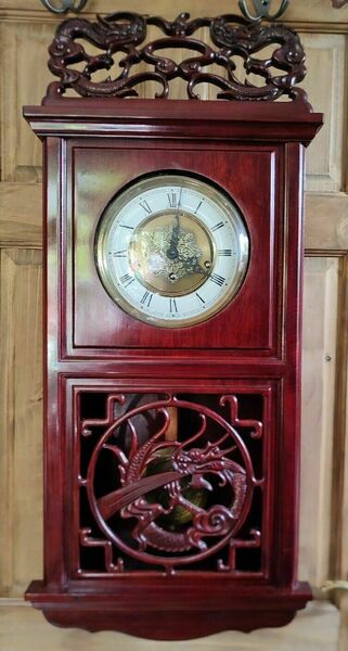 Vintage Antique Style 8 Day Movement Chiming Wall Clock Carved Chinese ...