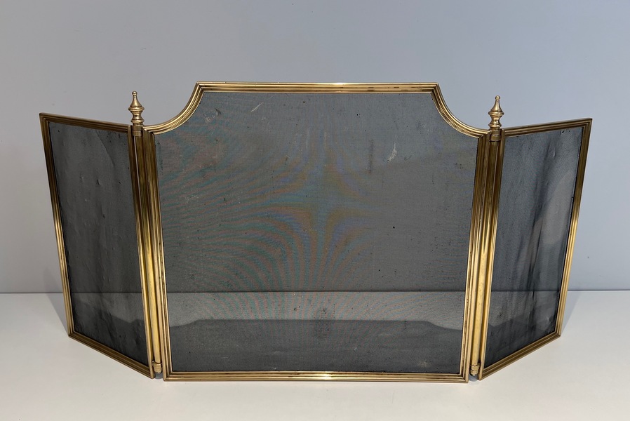 Neoclassical Style Firewall In Brass And Wire Mesh | Vinterior