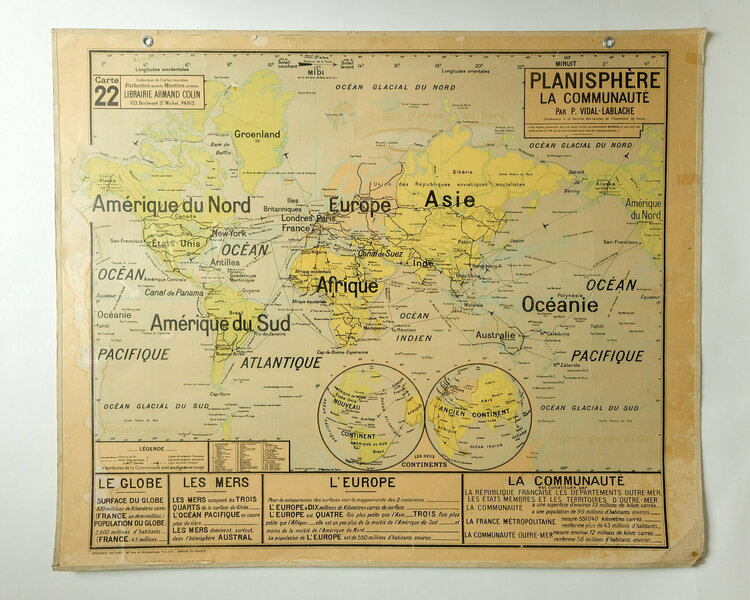 Original Large Vintage French Educational School Wall Chart World Map ...