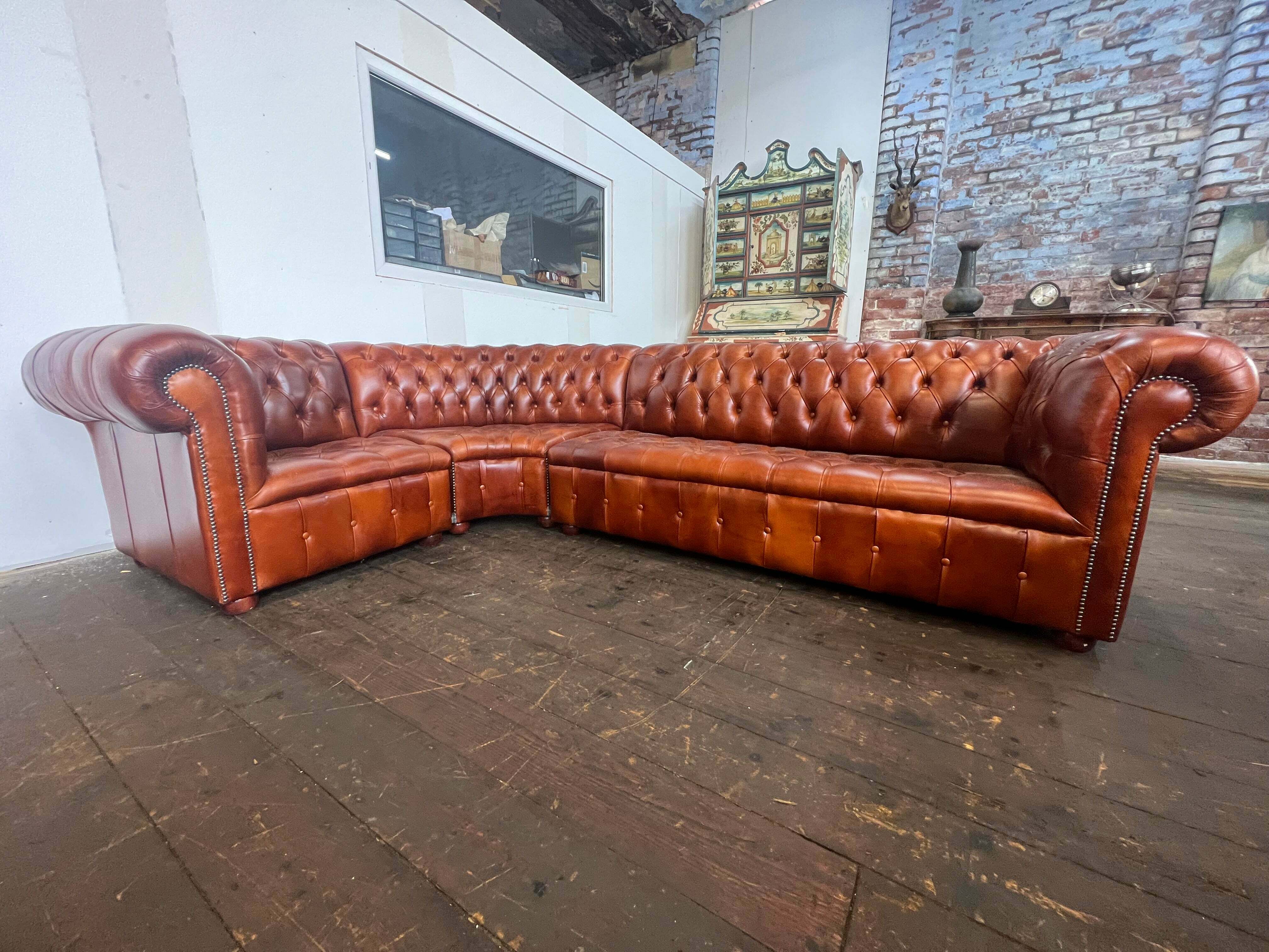 Tan Leather Chesterfield Corner Sofa | Cabinets Matttroy