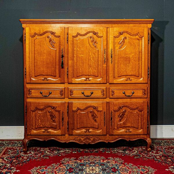 Large French Honey Oak Louis XV 6 Door Side Cabinet Internal Lights B06 23 | Vinterior