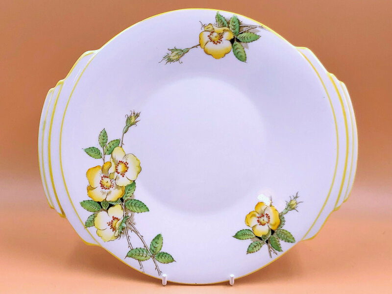 Royal Albert Crown China Art Deco Shape Wild Rose Yellow Trim Design ...
