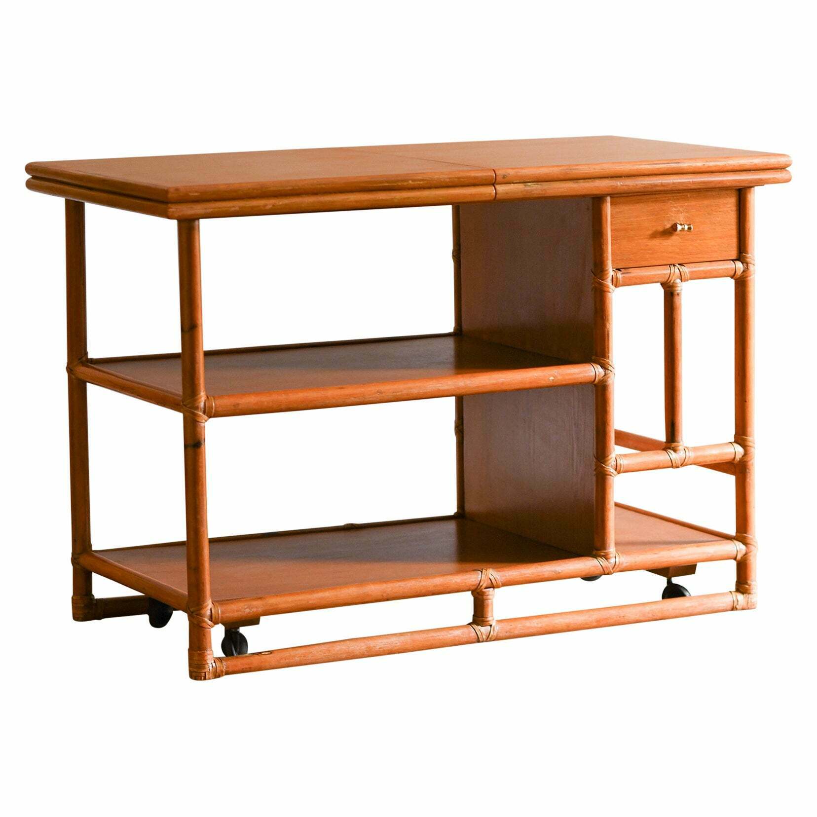 1970s Mcguire Cart Server Buffet In Rattan With Extendable Wooden Top ...