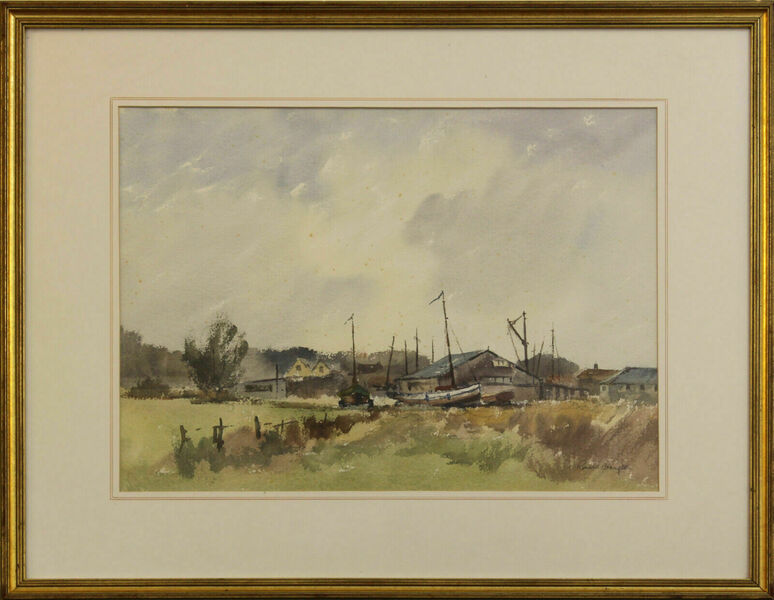Watercolour By Ronald Crampton. Titled "Boatyard At Aldeburgh" | Vinterior