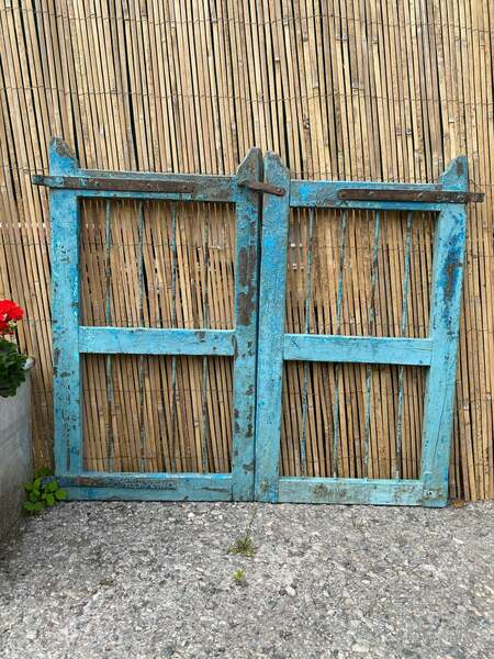 Pair Of Vintage Garden Gates — Distressed Turquoise Paint With Original ...