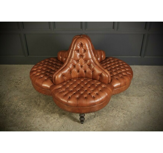 Buttoned Tan Leather 4 Way Conversation Seat | Vinterior