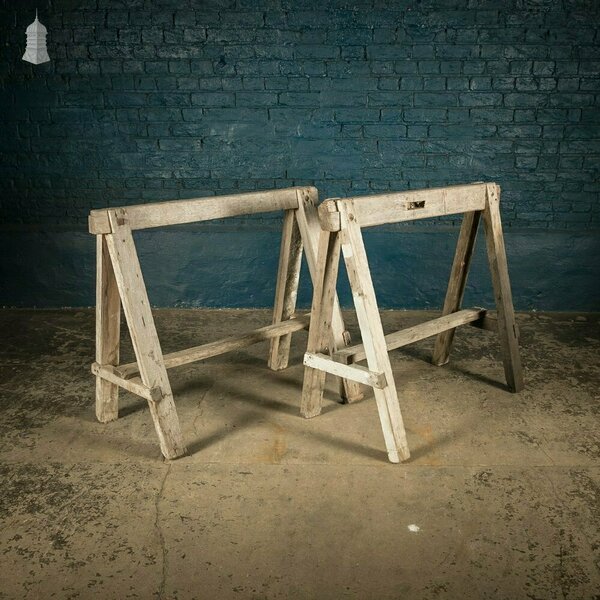 Vintage Wooden Trestles, Pair Of Rustic Workshop Trestles | Vinterior