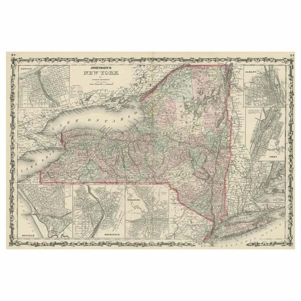 Large Antique Map Of New York State With Inset Maps | Vinterior