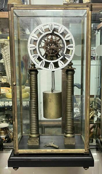 Skeleton Clock With Case And Key. Large & Impressive | Vinterior