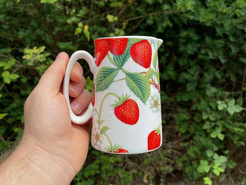 Jug Ceramic Handle Strawberry Nature Inspired Design Heron Cross ...