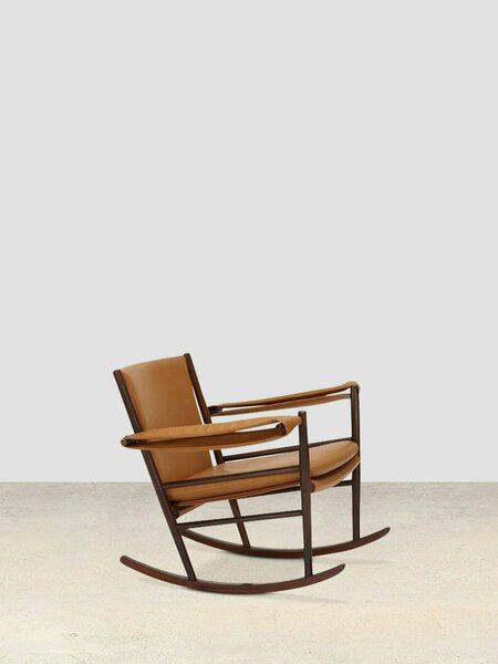 Brown Leather Rocking Chair, 1940s | Joaquim Tenreiro | Vinterior