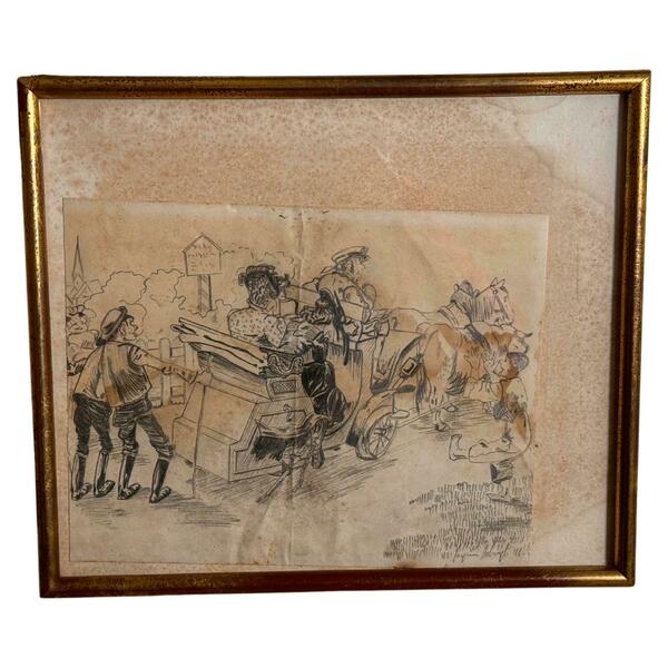 Caricature Drawing Representing Characters In A Carriage France 20th ...