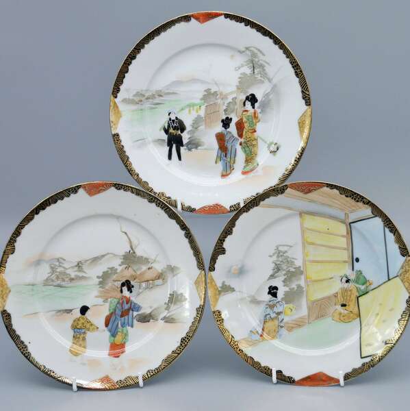 X3 Japanese Taisho Period Yokohama Plates 横浜焼 | Kutani | Japanese ...