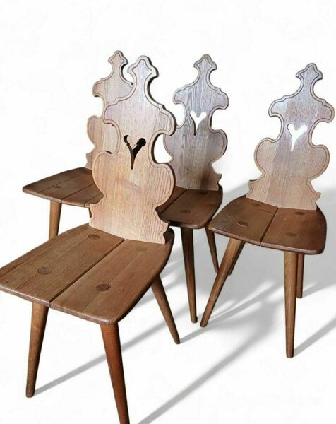 Vintage Set Six Poland Tiroler 60s Elm Mountain Chairs By Cepelia ...