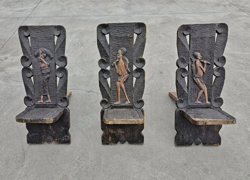 Antique Western African Stargazer Chairs Done In Hand Carved Wood By ...