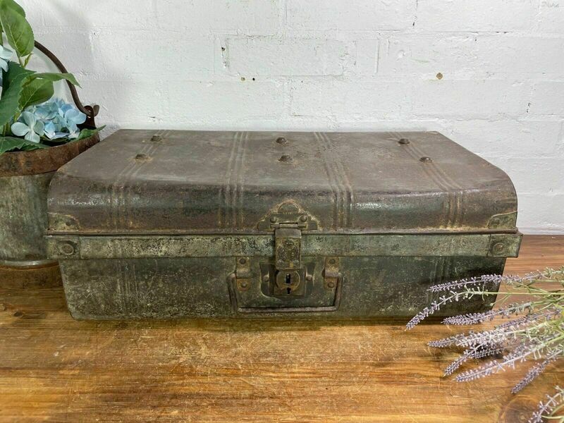 Vintage Industrial Indian Bombay Metal Railway Trunk Chest Luggage ...