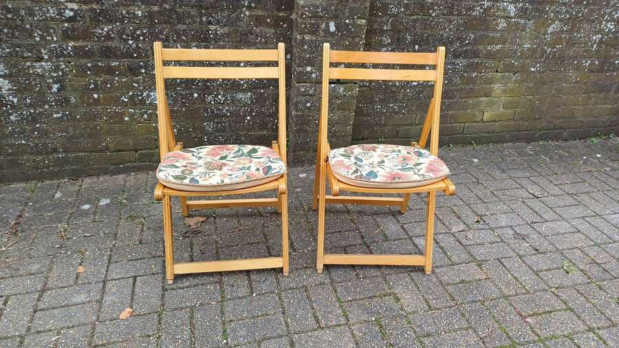 Lovely Pair Of Wooden 90s Folding Occasional Chairs With Soft Cushions ...