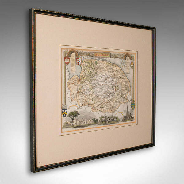 Antique County Map, Norfolk, English, Framed Lithography, Cartography ...