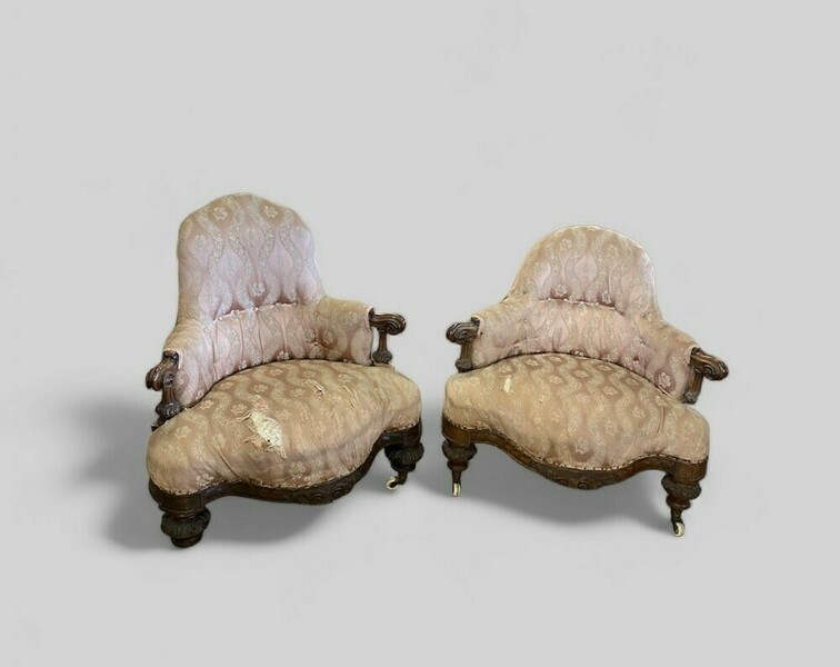 Two Victorian Walnut Conversation Chairs | Vinterior