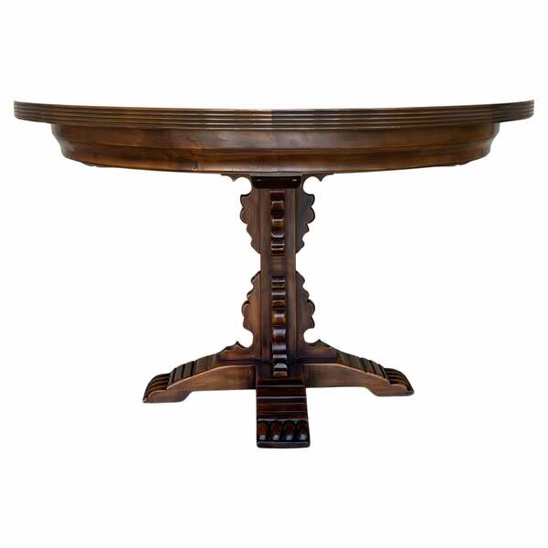 Antique Spanish Pedestal Figural Carved Round Dining Table | Vinterior