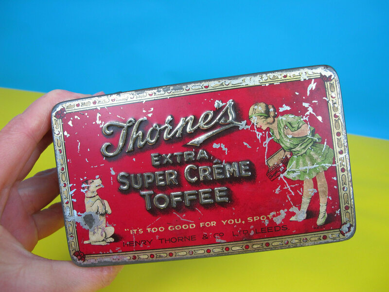 Vintage Tin. Rectangular Hinged Tin. Red Thornes Toffee Tin With Lovely ...
