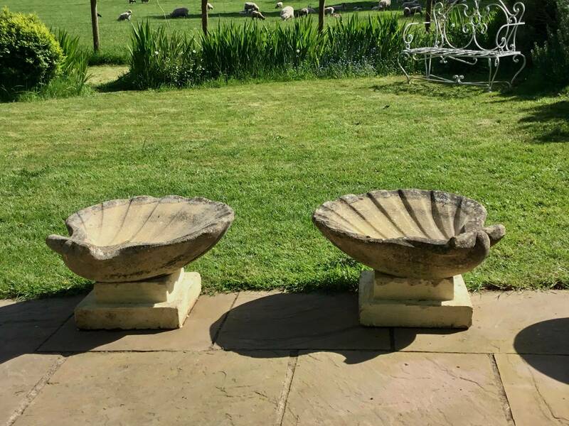 Stunning Vintage Pair Of Reconstituted Stone Scallop Shaped Planters On ...