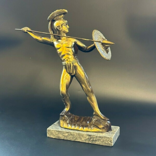 Large Leonidas Of Sparta Figure On Marble Base | Vinterior