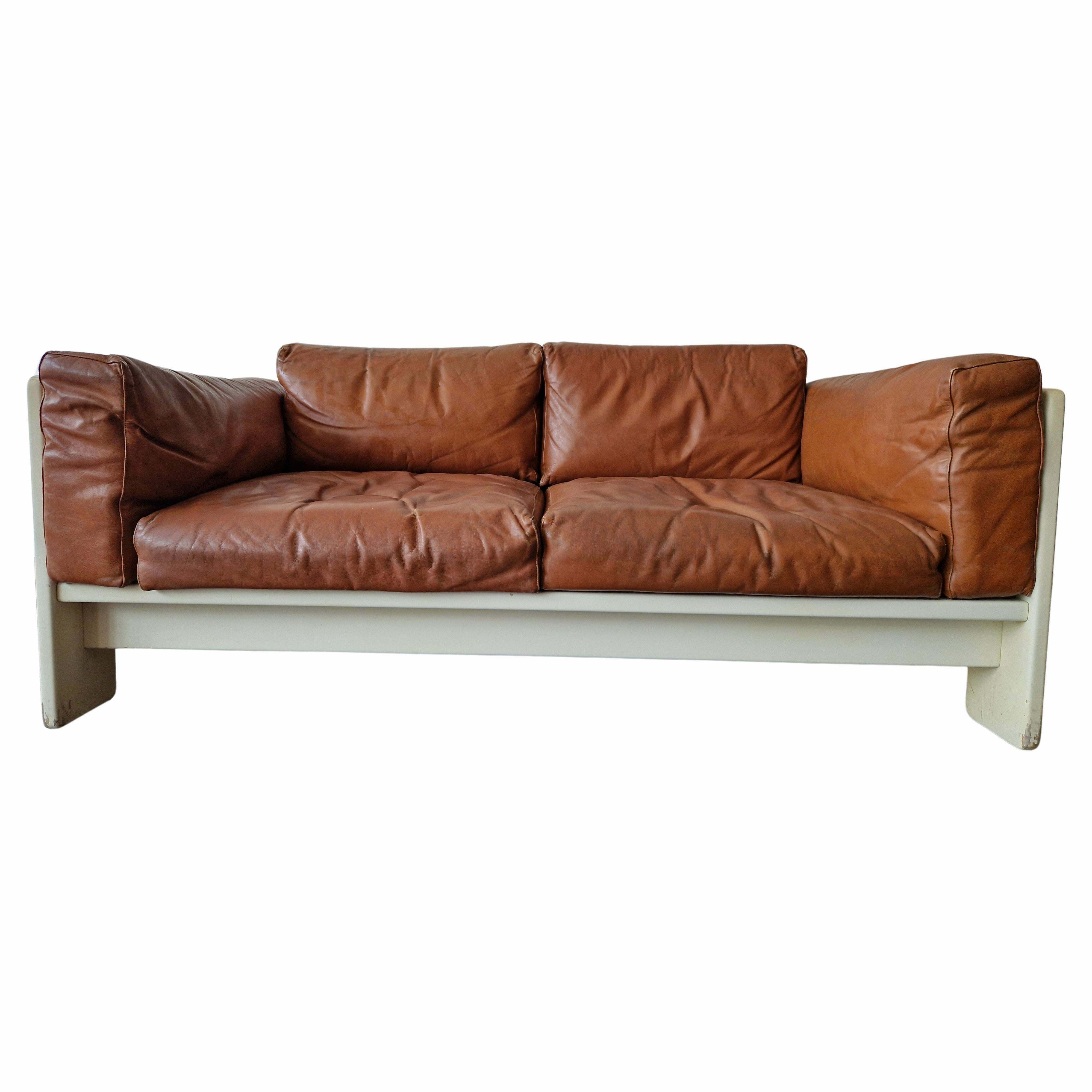 Mid century leather loveseat store