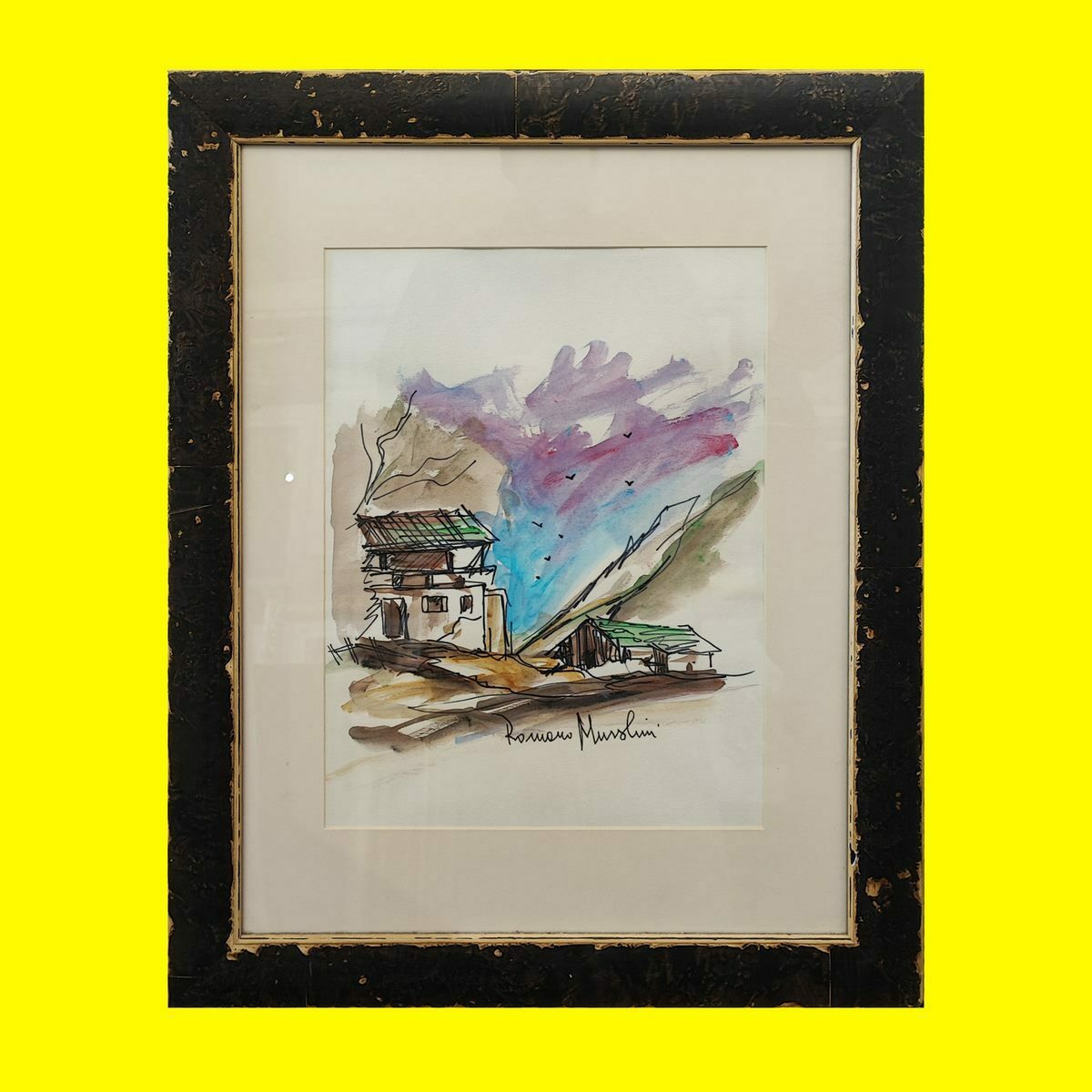 Work By Romano Mussolini, Mixed Technique, Mountain Farmhouse With ...