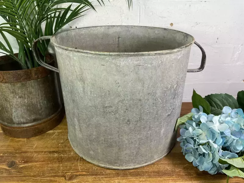 Vintage French European Galvanised Wash Tub Bucket Pot Garden Planter ...