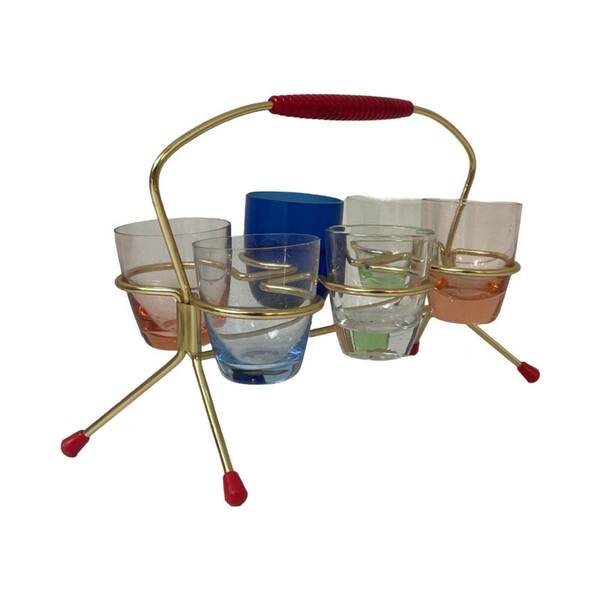 Approx. 1950's Germany Set Of Shot (Schnapps) Glasses And Holder Multi ...