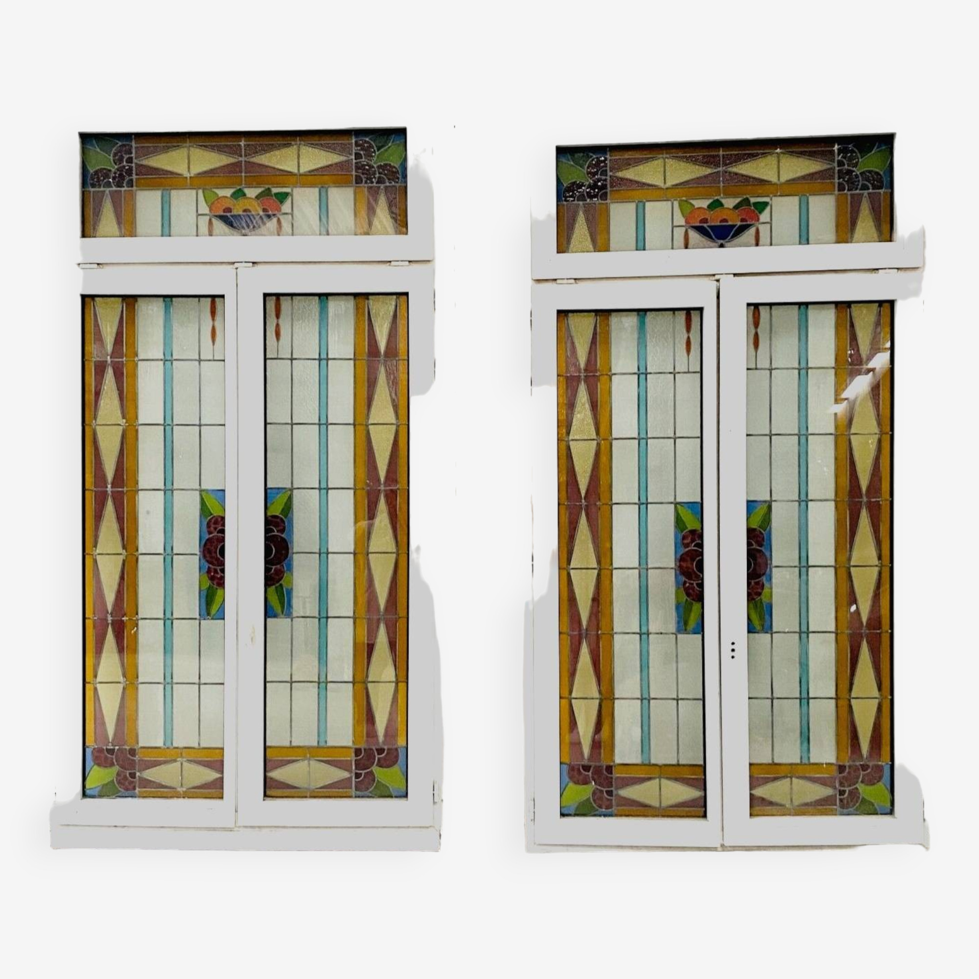 Pair Of Two Leaf Windows In 20th Century Art Deco Stained Glass | Vinterior