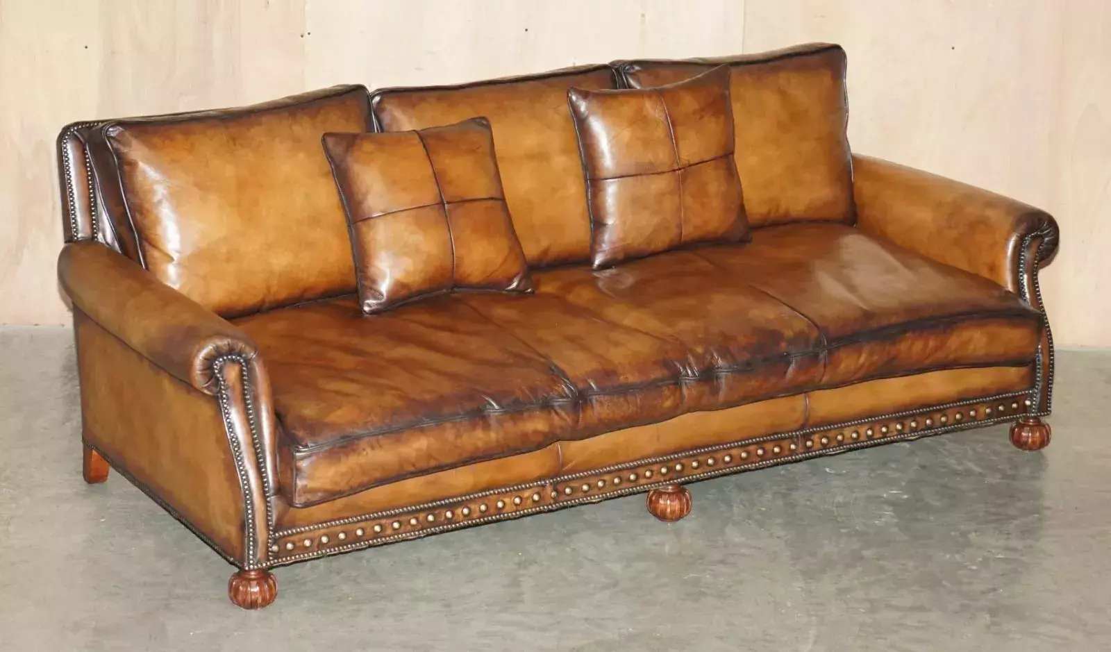 Ralph Lauren Aran Isles Custom Made Brown Leather Sofa