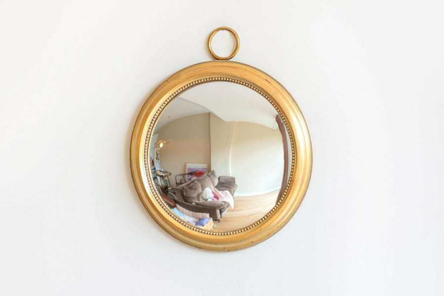 Round Golden Convex Wall Mirror, Belgian Butler Mirror, 1950s Design ...