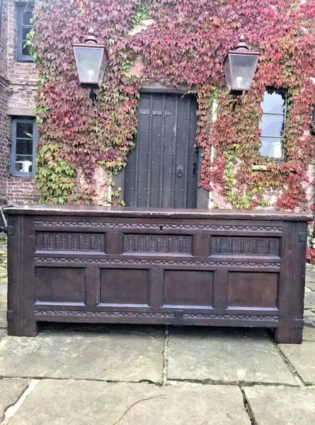 Large Rare Original English Carved Antique Oak Coffer Chest Circa 1600 ...